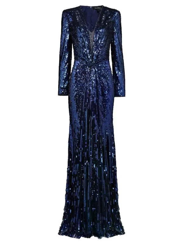 Jenny Packham Margot Sequin-embellished Evening Dress - Blue