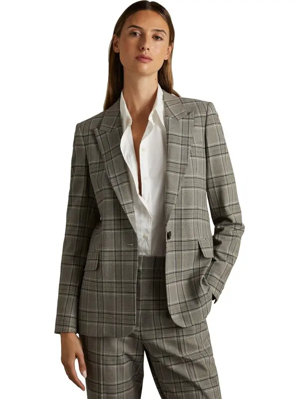 REISS Tamy Checked Slim Fit Suit Blazer - Grey Check