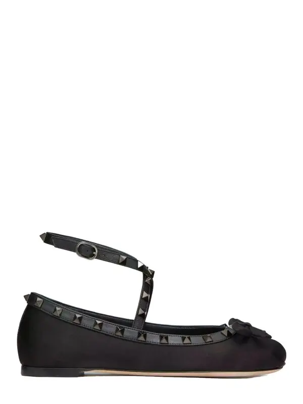 Valentino Garavani Rockstud Satin Ballet Flats - Black