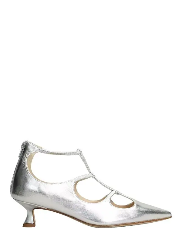 ANNA F. 50mm Leather Pumps - Silver