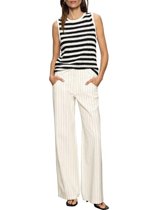 Sanctuary Arden Wide Leg Pants - Bleached White Pinstripe