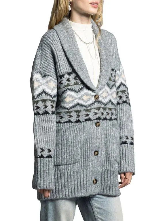 WEEKEND LOS ANGELES Spencer Oversize Rib Cardigan - Grey Aztec
