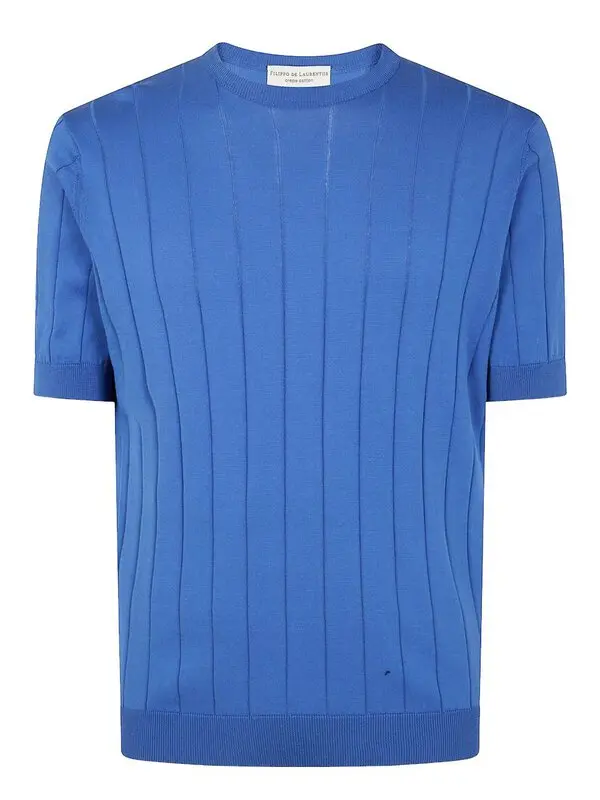 FILIPPO DE LAURENTIIS Short Sleeve Round Neck Sweater - Blue