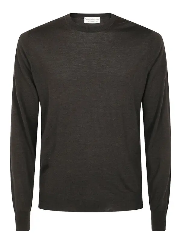 FILIPPO DE LAURENTIIS Long Sleeve Round Neck Sweater - Brown
