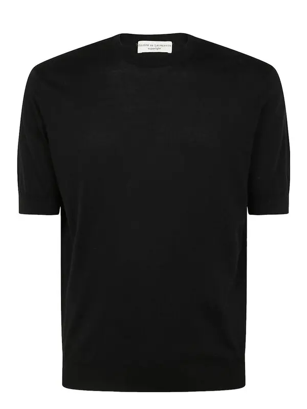 FILIPPO DE LAURENTIIS Short Sleeve Round Neck Sweater - Black