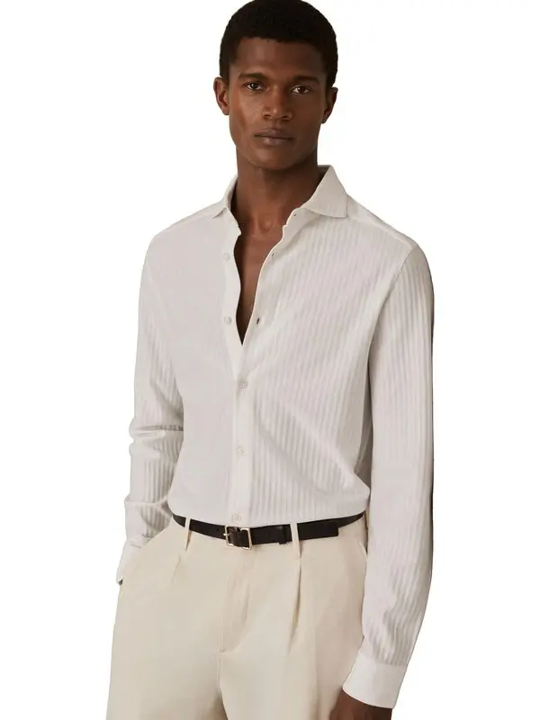 REISS Hayes Cotton-jersey Stripe-jacquard Shirt - White