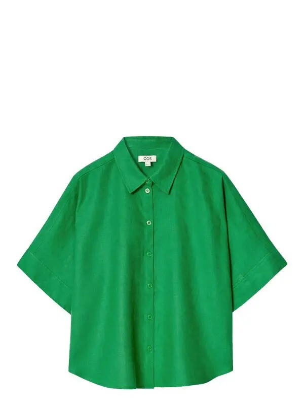 Cos Boxy Short-sleeved Linen Shirt - Green