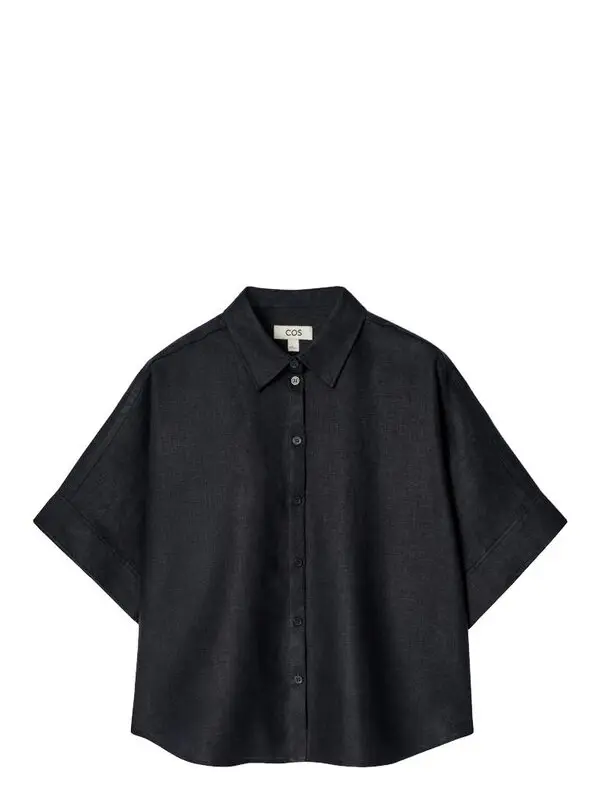 Cos Boxy Short-sleeved Linen Shirt - Navy