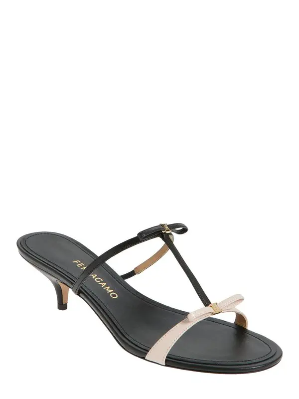FERRAGAMO Abili Bow Kitten Heel Sandal - Ballet/ Nero