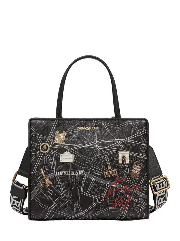 Karl Lagerfeld Paris Satchel With Printed Design - Black Multi