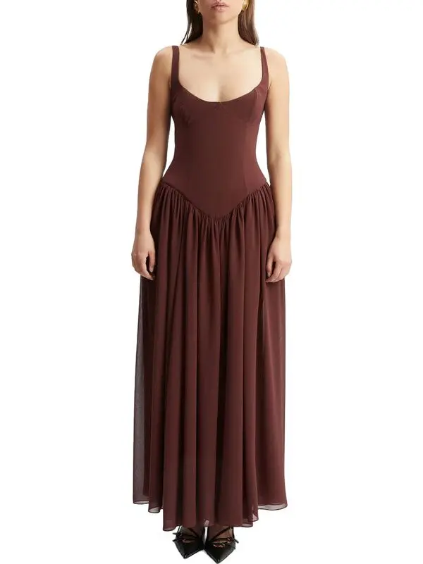 Bardot Briann Corset Bodice Maxi Dress - Chocolate