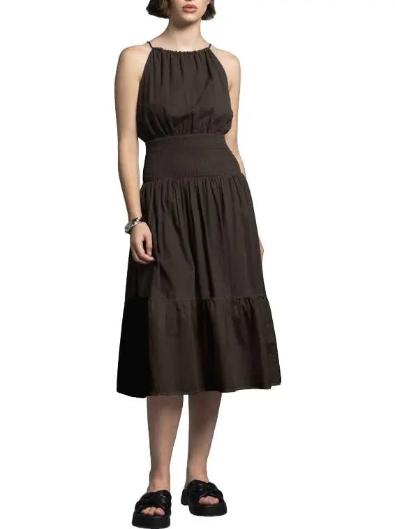 WEEKEND LOS ANGELES Felicity Smock Waist Cotton Dress - Black Brown