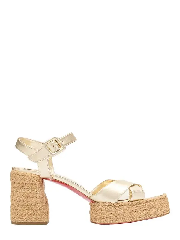 CHRISTIAN LOUBOUTIN 70mm Calakala Metallic Crisscross Platform Sandals - Gold