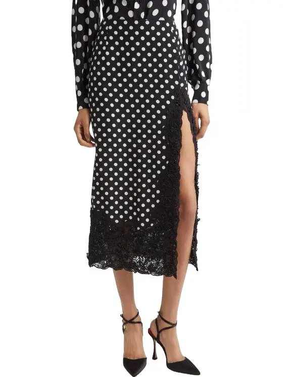 Carolina Herrera Lace Trim Polka Dot Skirt - Black/ Ivory