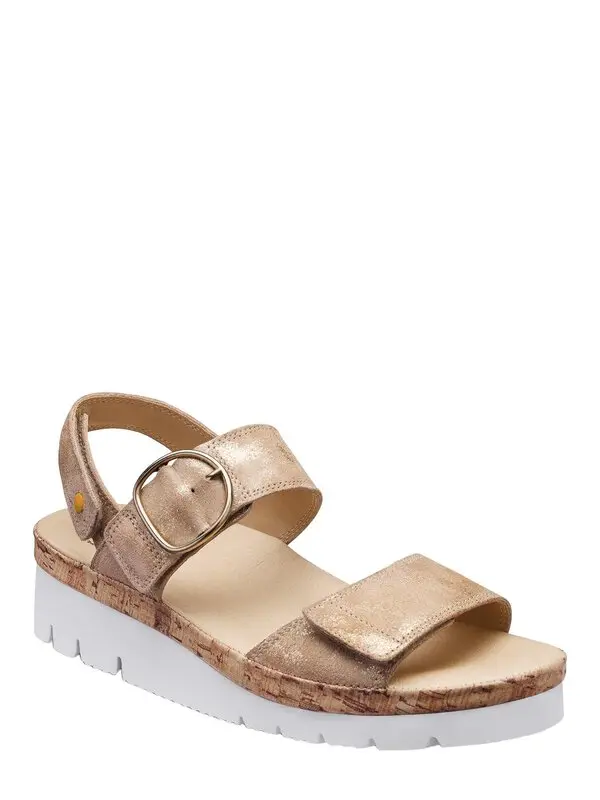 Samuel Hubbard Portola Two Strap Sandal - Gold Metallic Suede