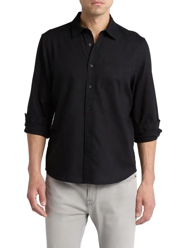 14TH & UNION Solid Linen Blend Button-up Shirt - Black