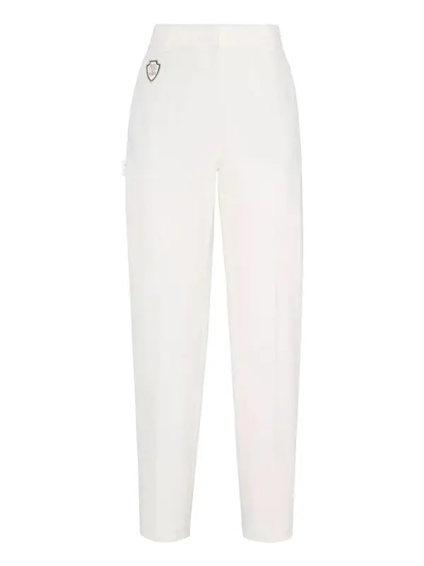 Brunello Cucinelli Tailored Trousers With Logo Patch - White