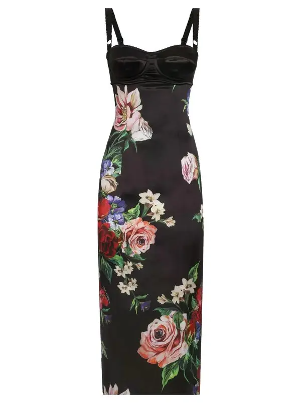 Dolce & Gabbana Floral-print Midi Dress - Black