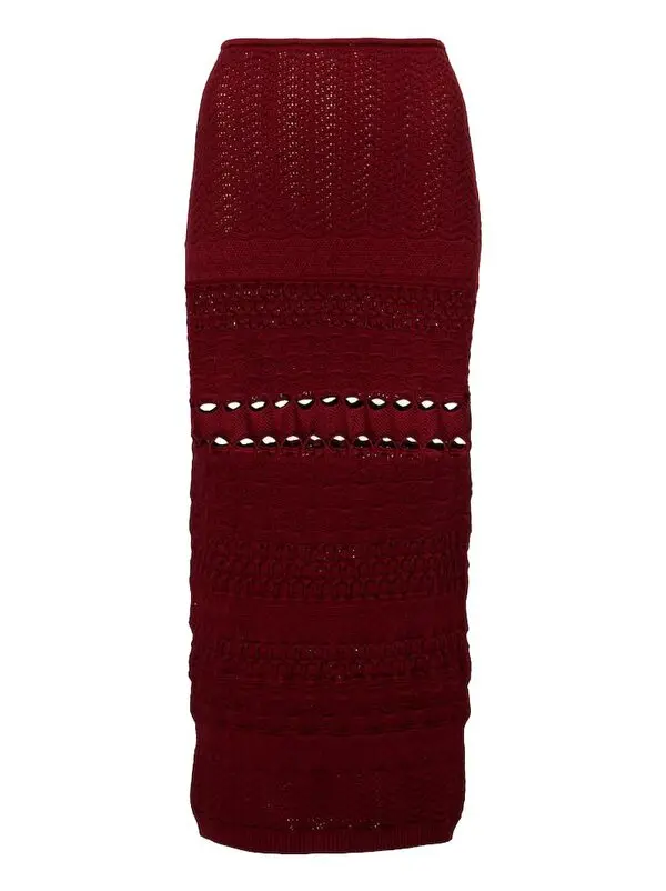 Elie Saab Cut-out Knitted Midi Skirt - Red