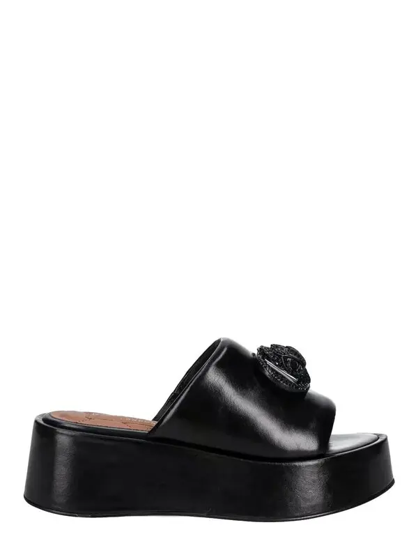 Kurt Geiger Leather Platform Slides - Black