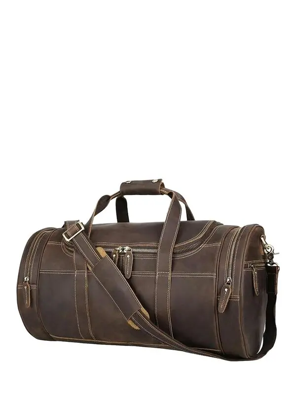 STEEL HORSE LEATHER The Wainwright Round Vintage Leather Weekender - Dark Brown