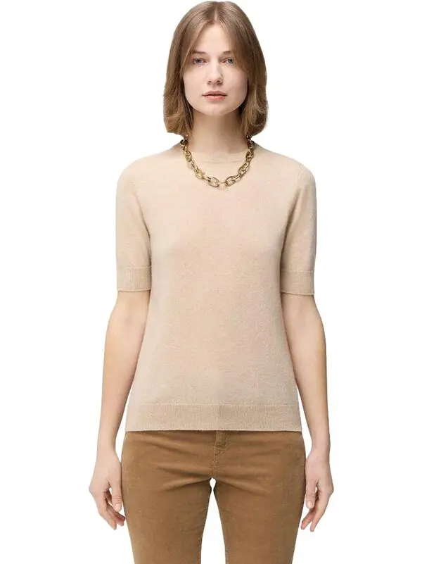 Gobi Cashmere Crew Neck Knit Top - Beige