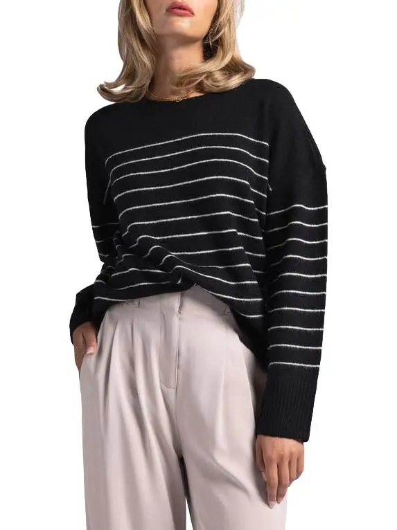 WEEKEND LOS ANGELES Kisha Stripe Crewneck Sweater - Black Ivory Stripe
