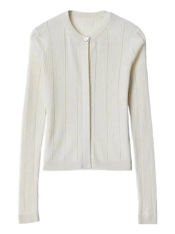 Gobi Cashmere Hidden Button-front Cardigan - Whisper White