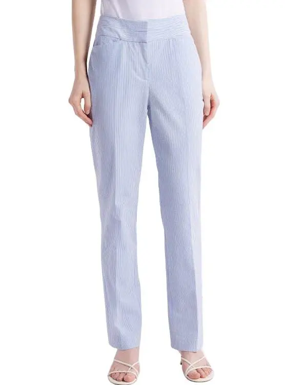 TAHARI ASL Stripe Bootcut Seersucker Pants - Blue White