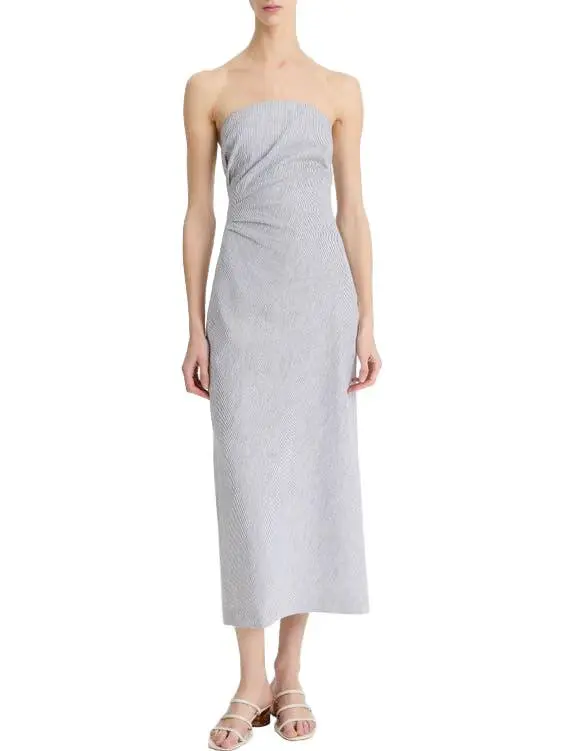 Vince Ticking Stripe Sleeveless Maxi Dress - Iris Slate/ Off White
