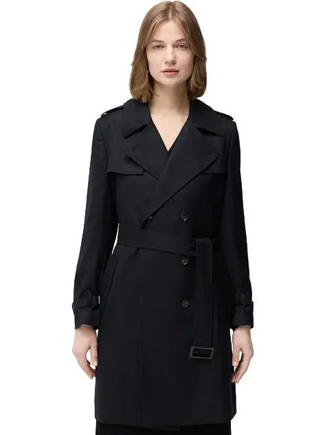 Gobi Cashmere Double Breasted Mongolian Cashmere Trench Coat - Black