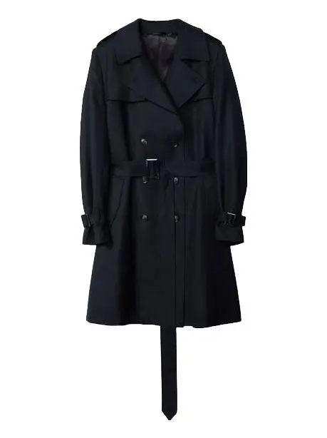 Gobi Cashmere Double Breasted Mongolian Cashmere Trench Coat - Black