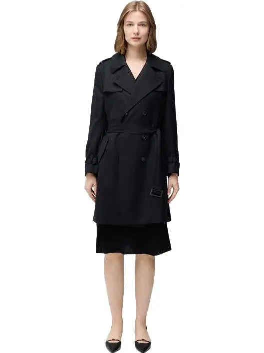 Gobi Cashmere Double Breasted Mongolian Cashmere Trench Coat - Black