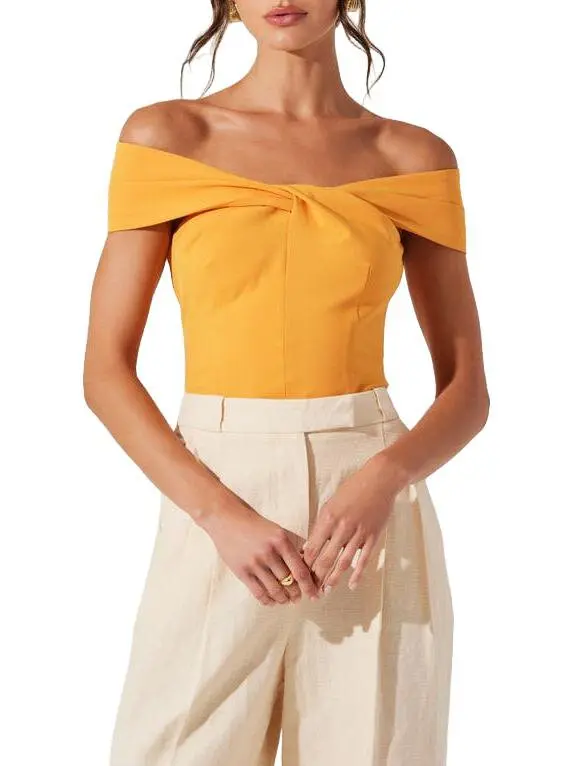 Astr The Label Cathering Off The Shoulder Top - Orange