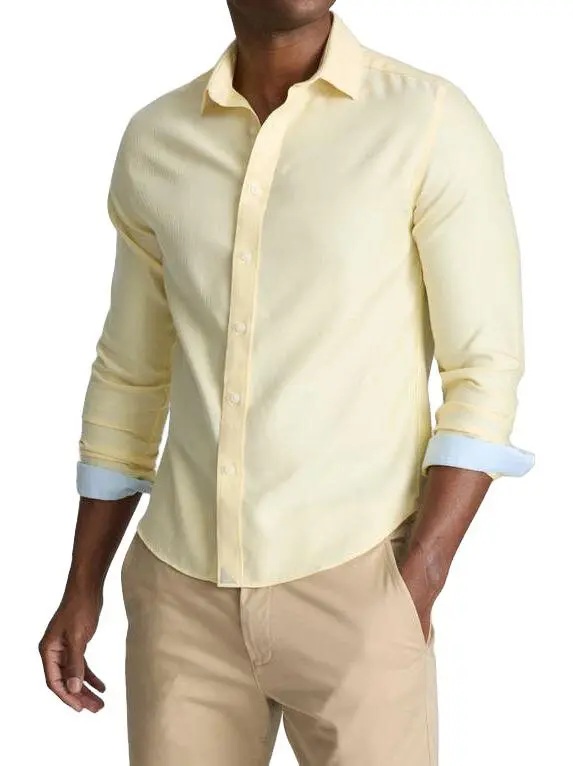 UNTUCKIT Burke Solid Wrinkle Free Cotton Dobby Button-up Shirt - Yellow