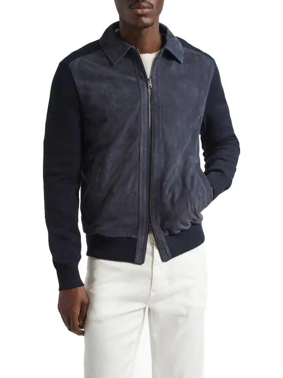 Herno Suede And Knit Bomber Jacket - Navy