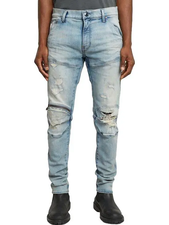 G-star Raw 5620 3d Zip Knee Ripped Skinny Jeans - Vintage Summer Sky Restored