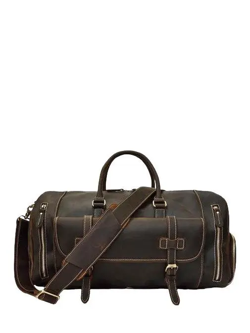 STEEL HORSE LEATHER The Bard Weekender Duffle Bag - Dark Brown