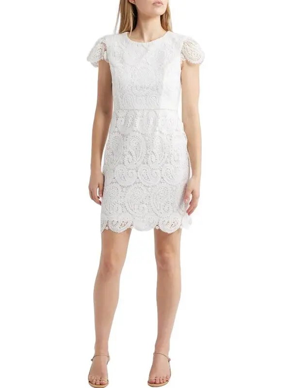 TAHARI ASL Paisley Lace Sheath Dress - White