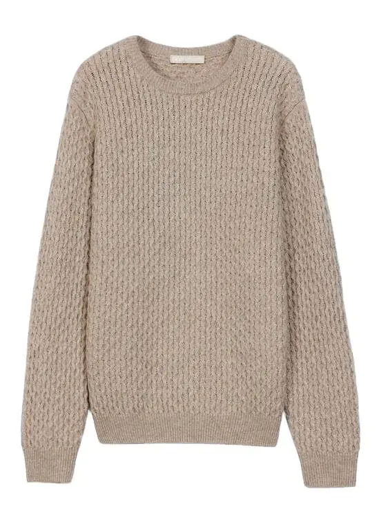 Gobi Cashmere Cable Knit Crewneck Sweater - Warm Grey
