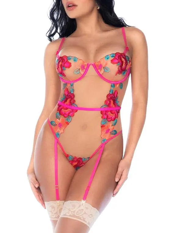 MAPALE Underwire Lace-up Teddy - Seductive Garden