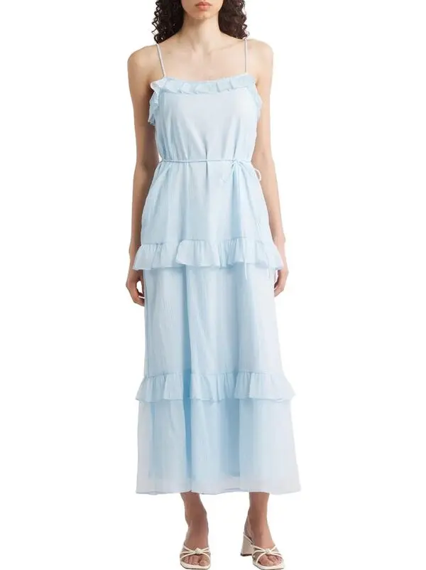 Julia Jordan Tie-strap Tiered Midi Dress - Light Blue