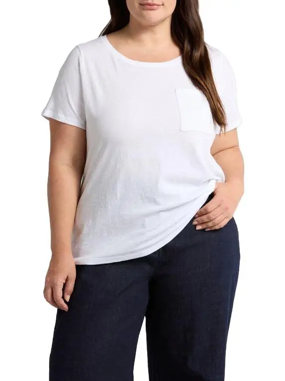 Eileen Fisher Easy Scoop Neck Organic Cotton Pocket T-shirt - White