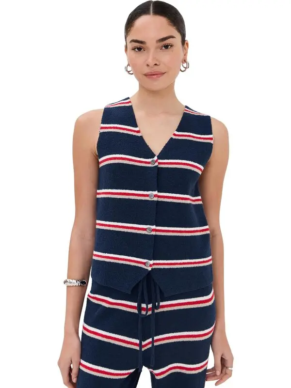 LE BOP Striped Buttoned Vest - Dark Denim Stripe