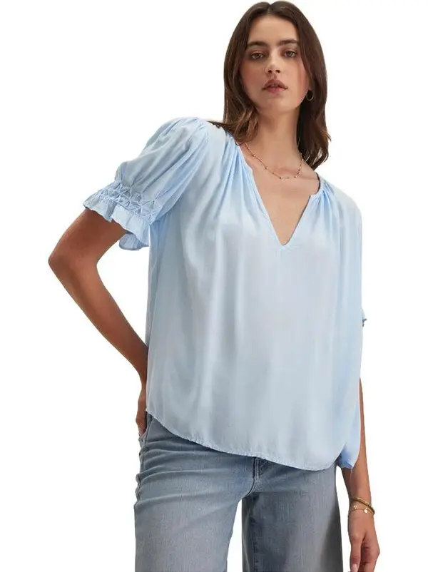 Velvet By Graham & Spencer Calissa Split Neck Blouse - Blue