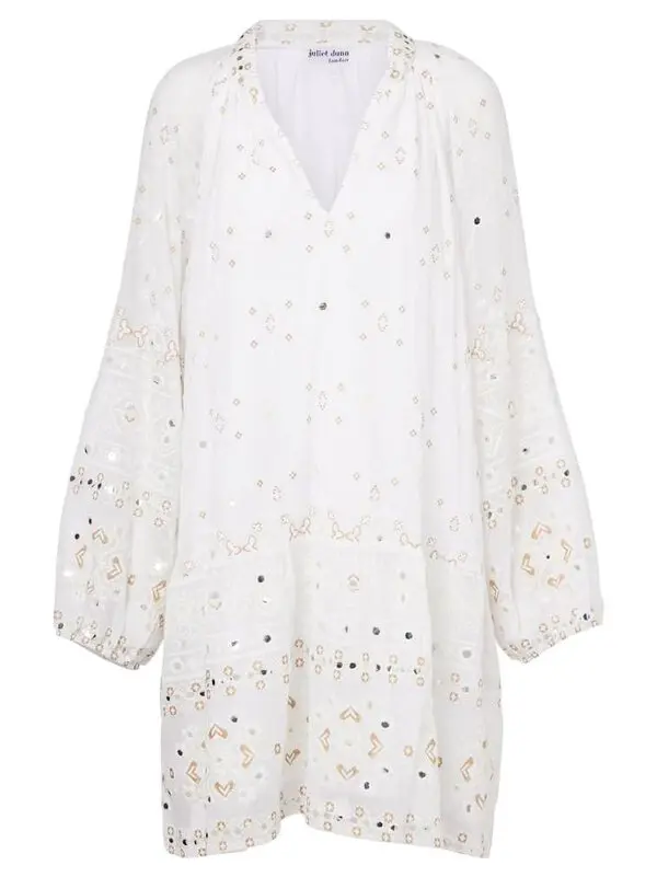 JULIET DUNN Embroidered Cotton Minidress - White