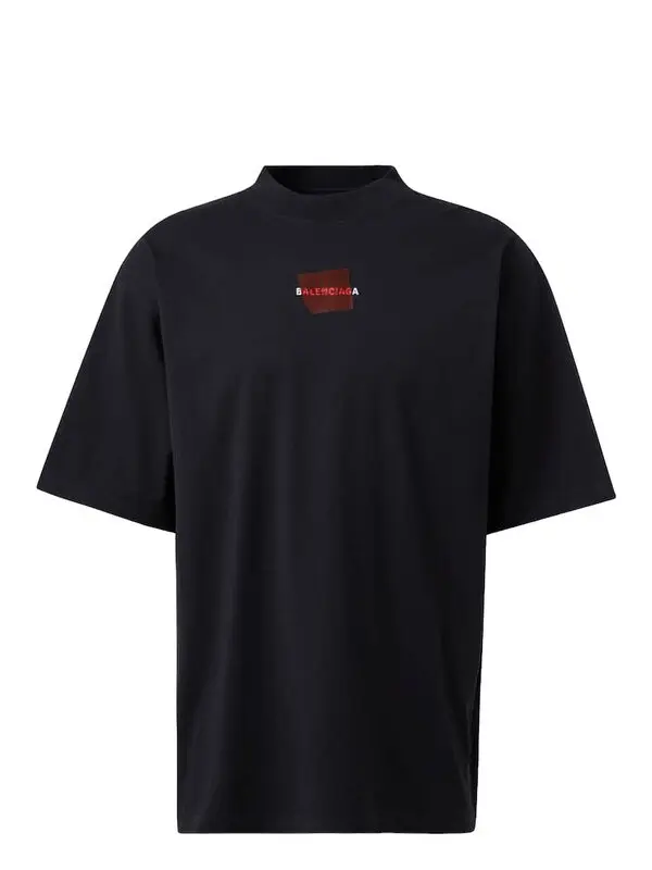 Balenciaga Logo Cotton Jersey T-shirt - Black