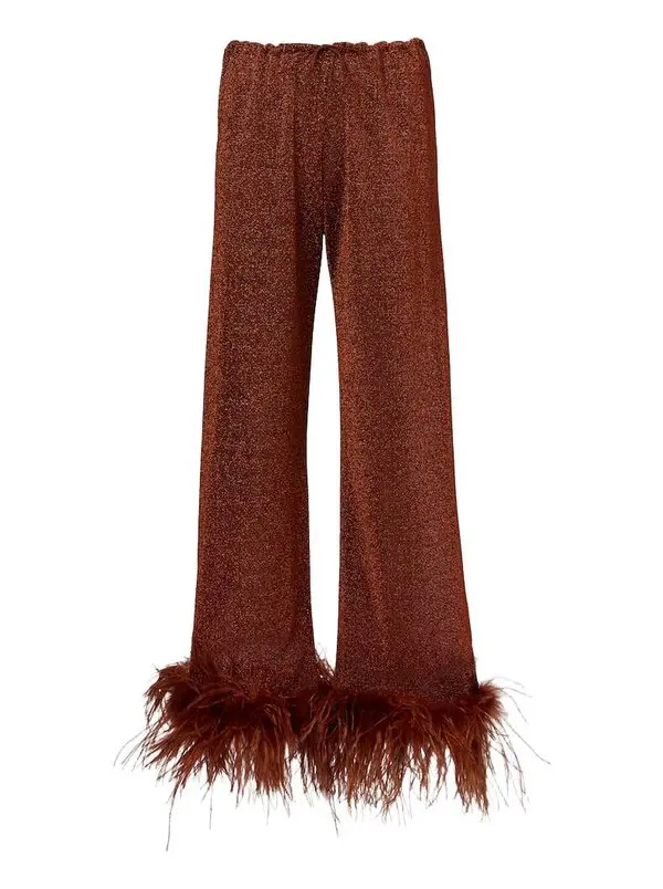 Oseree Lumière Feather-trimmed Pants - Brown