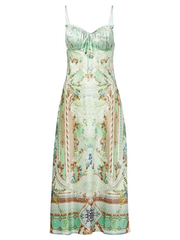 Camilla Gathered Silk Midi Dress - Multicoloured
