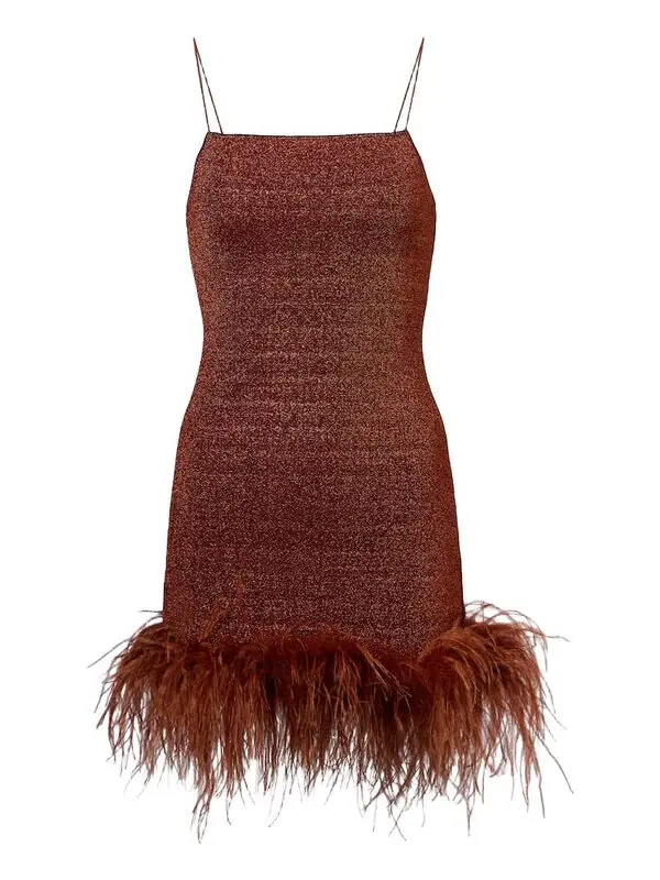 Oseree Lumière Feather-trimmed Minidress - Brown